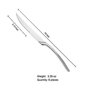 Lemeya 6 Pieces Steak Knives Set of 6,Stainless Steel Standing Steak Knife,Ultra-Sharp Serrated Steak Knives-10 Inch,Mirror Polished,Dishwasher Safe