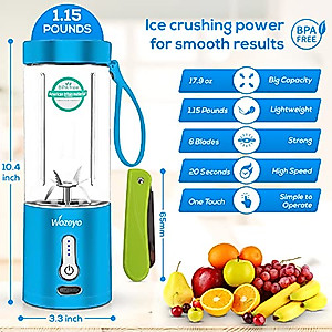 Wozeyo Portable Blender for Shakes and Smoothies (530ml) - Handheld Personal Mini Blender Smoothie Juicer Cup with 4000mAh Rechargeable Battery & Multipurpose Fruit Knife for Home & Office - Blue