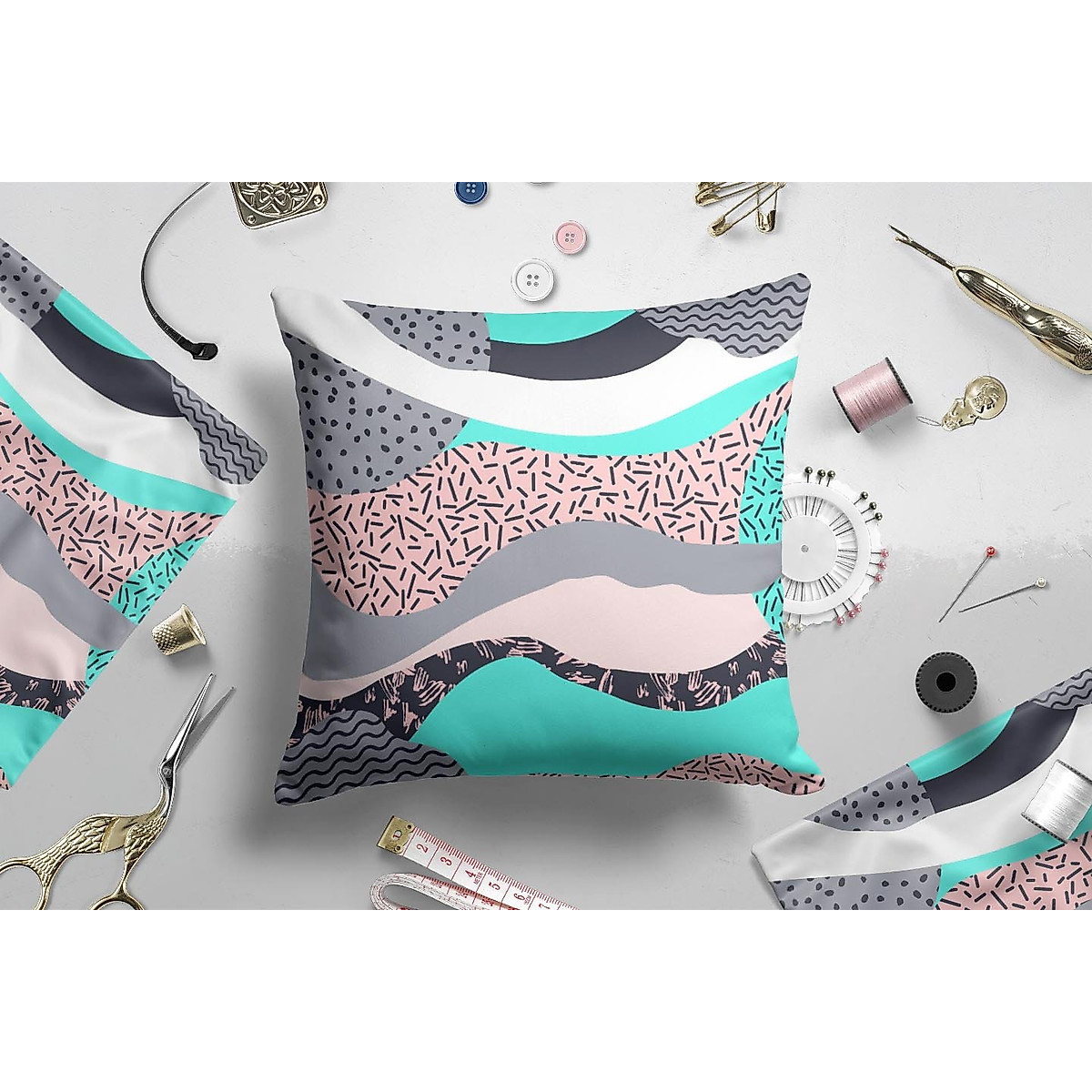 iiRov Summer Design Ink-Fuzed Decorative Throw Pillow - Retro Summer Mint and Coral