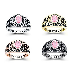 Class Ring for Women - 925 Sterling Silver or 10KT Gold – Customized High School College University Women's Class Ring – Graduation Gifts – Jour Nouveau Jewelry (Platinum)