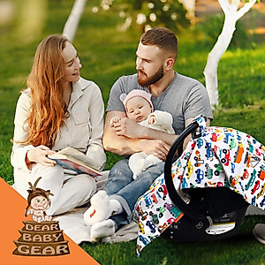 Dear Baby Gear Car Seat Canopy - Premium Infant Car Seat Cover for Maximum Protection and Style - Breathable - Car Seat Canopy - for Baby - Cars, Trucks, Heavy Equipments/Gray Smooth, 40" x 30"