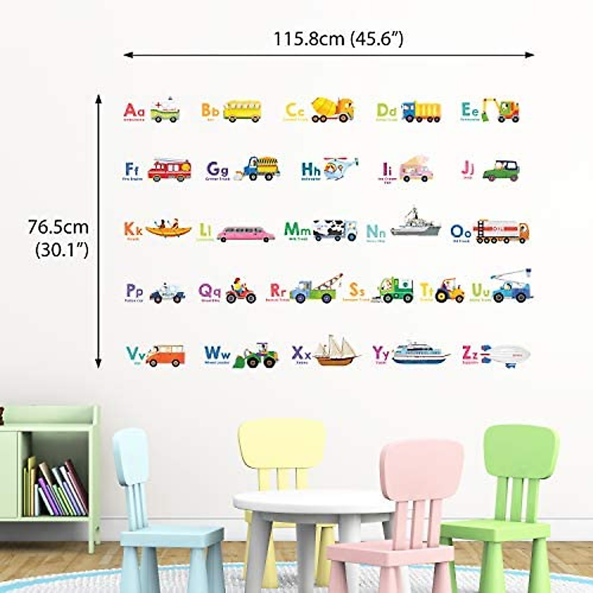 DECOWALL BA-2005N Transport Alphabet Kids Wall Stickers Wall Decals Peel and Stick Removable Wall Stickers for Kids Nursery Bedroom Living Room
