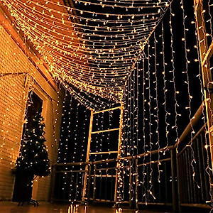 jar-owl Solar Curtain String Lights Waterproof 9.8FT*9.8FT 300 LED 8 Modes for Home /Garden /Patio Wedding /Christmas Party (Warm White)