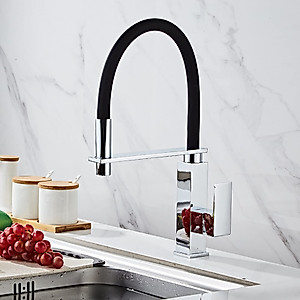 Kitchen Faucet Single Handle High Arc Kitchen Sink Faucet Deck Mounted Hot and Cold Water Kitchen Faucets Commercial Modern Brass Sink Taps Chrome Black Heavy Duty