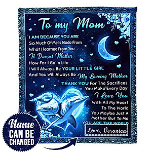 Toyshea to My Mom Blanket I Am Because You are Mom Dolphin Gifts from Daughter Son Personalized Throws Blankets Soft Sherpa Fleece for Mothers Day Christmas Thanksgiving Birthday Presents