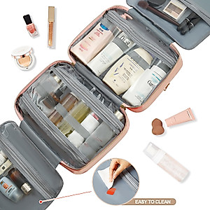 WOOMADA Toiletry Bag with Hanging Hook, Travel Toiletry Bag, Large Travel Makeup Bag Cosmetic Organizer for Brushes Set, Shampoo, Full Sized Container for Women(Black2)