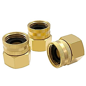 Hooshing 3PCS Brass Garden Hose Swivel Adapter Connector 3/4" GHT to 3/4" NPT Thread Double Female Garden Hose Adapter