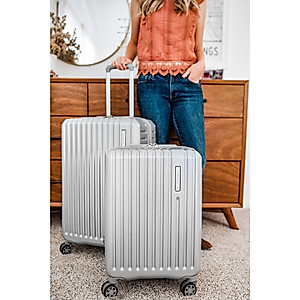 American Tourister Color Spin 2 Piece Carry-On Luggage Suitcases with Wheels, Adjustable Handle, and Elastic Cross Straps, Silver