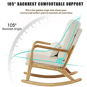 pazezog Rocking Chair,High Back Mid-Century Modern Accent Chair,Nursery Rocking Chair with Wooden Armrest,Upholstered Glider Rocker with Lumbar Pillow for Living Room