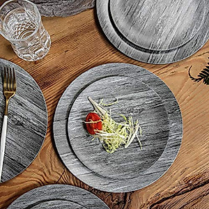 Plates and Bowls Set - 12pcs Melamine Dishes Dinnerware Set, Service for 4, Nonstick for kitchen,Outdoor/Indoor use,Wood Grain Pattern