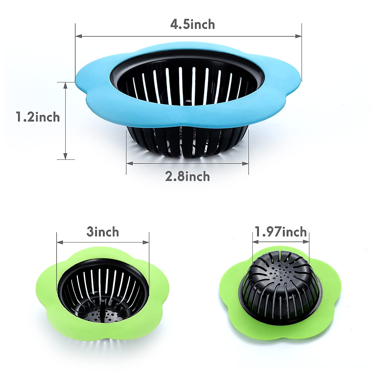 SJDLGN 2 Pcs Kitchen Sink Strainer, Upgraded Silicone Sink Drain Strainer for Most Kitchen Sink Drain Basket 4.5" Diameter
