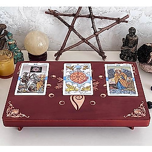 Altar Table, Meditation Table, Small Altar Table, Wooden Witch Altar, Wiccan Alter Table, Buddhist Shrine, Engraved Spiral Goddess on Table Top, 12 × 8 inches