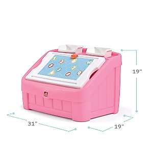 Step2 2-in-1 Toy Box & Art Lid, Kids Toy Storage Bin & Organizer, Easel & Chest in One, Made of Durable Plastic, For Toddlers 2+ Years Old, Pink