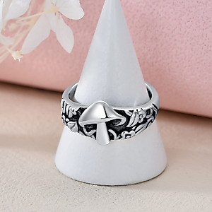 Shusukue Mushroom Flower Leaf Ring Sterling Silver Punk Y2K Ring Mushroom Jewelry for Women Size 6