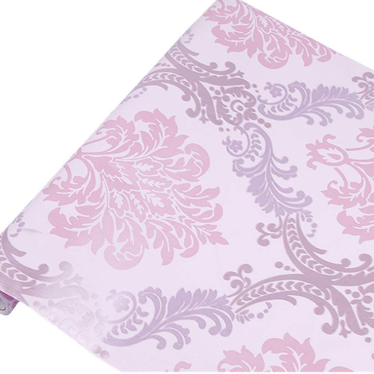 Teemall 17.7x118 Inch Self Adhesive Purple Damask Removable Shelf Liner Cabinet Sticker