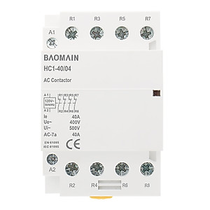 Baomain AC Contactor 40A Coil 4 Pole Universal Circuit Control 35mm DIN Rail Mount HC1-40/04 (4NC, AC 110V)