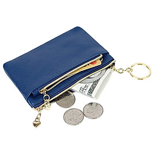 Women's Genuine Leather Coin Purse Zipper Pocket Size Pouch Change Wallet, Royal Blue