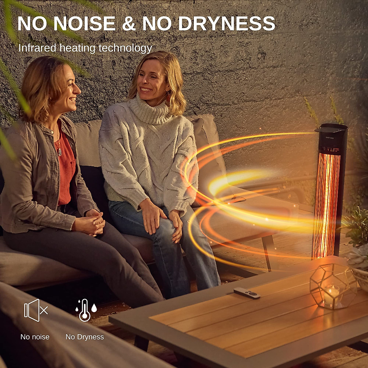 EAST OAK Outdoor Patio Heater,1500W Portable Outdoor Indoor Electric Heater with IP65 Waterproof Tip-over Protection 3 Heat Settings&24 Hours Timing Tower Infrared Heater for Garage Restaurant Use