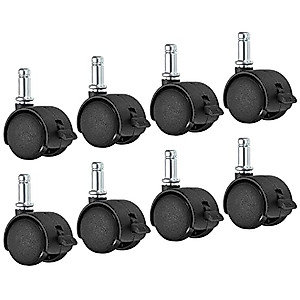 PATIKIL 1 Inch Swivel Casters, 8 Pack Nylon 360 Degree Universal Circlip Swivel Stem Wheels with Brake for Chair Furniture Replacement, Black
