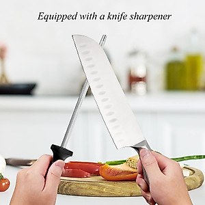 GOOD HELPER 15 Piece Kitchen Knife Sets with Wooden Block High Carbon Stainless Steel Knife Set Sharp Chef Knife Set Shears Steak Knives Utensils Dishwasher Safe Utility Knife
