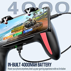 Mobile Game Controller with 4000mAh Power Bank & Cooling Fan, Phone Game Controller with L1R1 Triggers Joystick for PUBG/Call of Duty/Fortnite, Phone Gaming Grip Gamepad for 4.7-7" Android iOS Phone