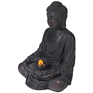 Meditating Buddha Zen Outdoor Floor Bubbler Water Fountain 24" High with LED Light Decor for Table Desk-Top Garden Yard Patio Porch Home Bedroom House Living Room Relaxation - John Timberland