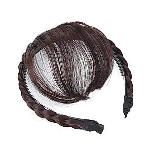 Lurrose Front Bangs Headband with Natural Human Fringe Extensions for Forehead Braids and Hoop Hairband