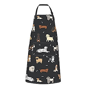 Perinsto Puppy Dog Pets Cute Animals Waterproof Apron with 2 Pockets Kitchen Chef Aprons Bibs for Grooming Cooking Baking Painting Gardening