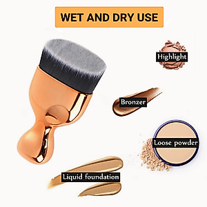Angled Foundation Kabuki Brush High Density Face Body Kabuki Makeup Brush for Liquid Foundation Powder Cream Contour Buffing Stippling Blending (Gold)