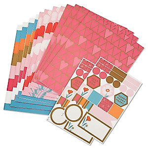 Hallmark Pink Flat Wrapping Paper Sheets with Cutlines on Reverse (12 Folded Sheets with Sticker Seals) Spring Flowers, Stripes, Hearts for Valentine's Day, Easter, Mother's Day, Bridal Showers