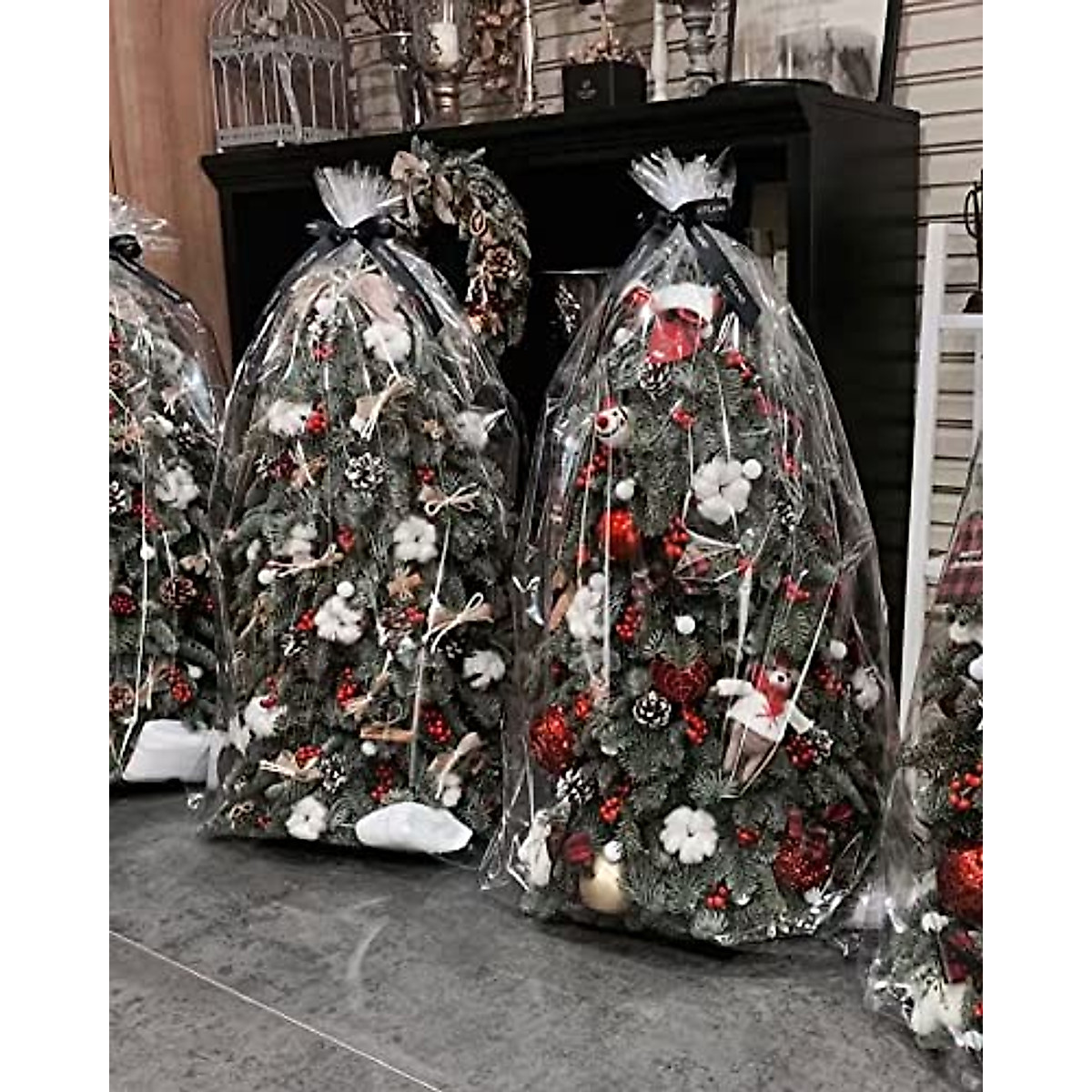 JOYIT 10 Pack Clear Cellophane Bags Large (35 in x 55 in) - 3 Mil Thicker Clear Cellophane Wrap for Gift Baskets, Opp Clear Plastic Gift Bags with Red Bows Ribbons