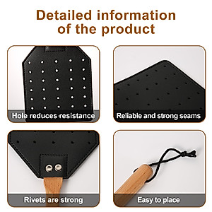 2pcs Leather Fly Swatter, Manual Heavy Duty Flyswatter with Long Wood Handle and Hanging Rope Durable Fly Swatter Catcher Wasp Swatter for Indoor Outdoor Home Fly