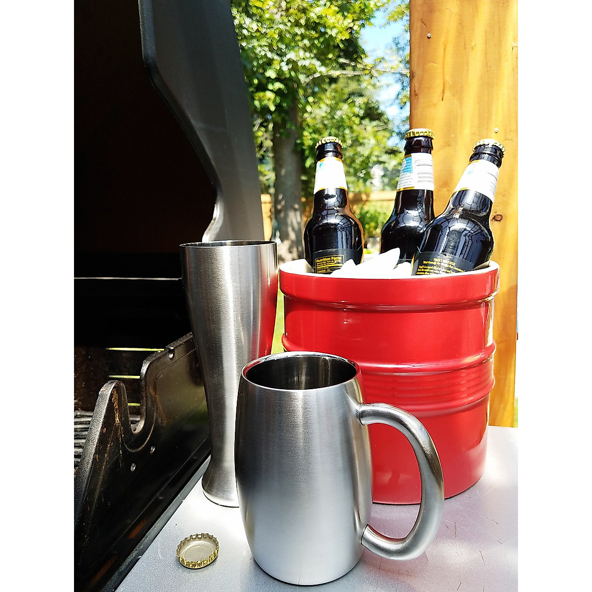 RSVP International Brushed Stainless Steel Barware Collection, Double Wall Beer Mug
