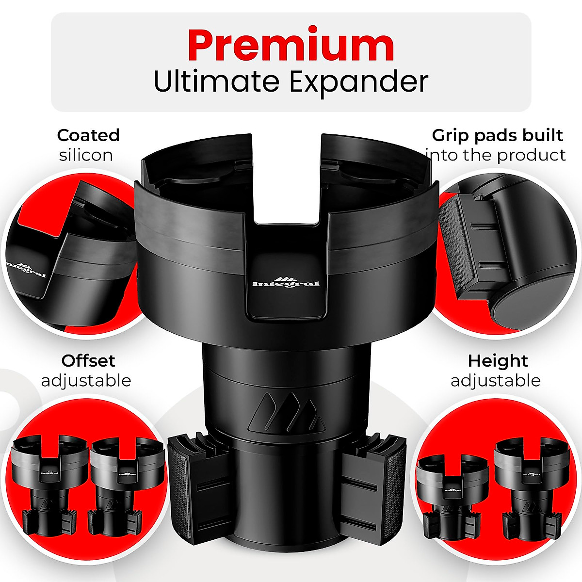 Integral Mug Integrator Expandable Mug Holder - YETI 14oz Rambler Cup Holder - Coffee Mug Car Cup Holder Expander with Adjustable Base - Rubber Tabs Hold Most Coffee Mugs Ramblers 10oz