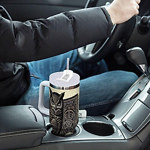 ODAWA Mystic Owl Skull Coffee Tumbler with Lid and Straw Insulated Mug 30 Oz Stainless Steel Water Bottles