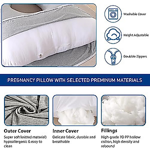 cauzyart Pregnancy Pillows for Sleeping 55 Inches U-Shape Full Body Pillow and Maternity Support - for Back, Hips, Legs, Belly for Pregnant Women with Removable Washable Knit Cotton Cover