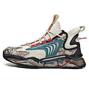 GSIGUL Mens Running Shoes Sports Athletic Fashion Sneakers Lightweight Breathable Mesh Tennis Walking Shoes Beige Size 8.5