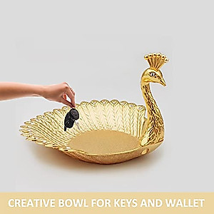 DINLiAN S Creative Gold Peacock Candy Dish Fruit Bowl,Decorative Bowl For Keys And Wallet,Key Holder Bowl For Entryway Table,Jewelry And Sundries Storage Dish for Home Decoration