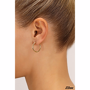 14k Yellow Gold Hand Engraved Full Diamond-cut Round Hoop Earrings (22mm (0.87 inch))…