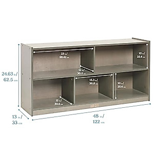 ECR4Kids 5-Compartment Mobile Storage Cabinet, 24in, Classroom Furniture, Grey Wash