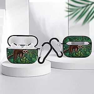Sleepy Sloth Green Leaves AirPods Pro Case Cover Gifts with Keychain, Shock Absorption Soft Cover Airpods Pro Earphone Protective Case for Men Women