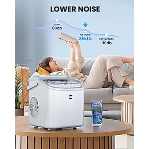 EASYERA Ice Maker Countertop, Portable Ice Machine 9 Cubes in 6 Mins, 26 lbs in 24 Hrs, Two Sizes of Bullet Ice Self-Cleaning with Ice Scoop, Bag, and Basket, for Kitchen, Party, RV, Bar-White