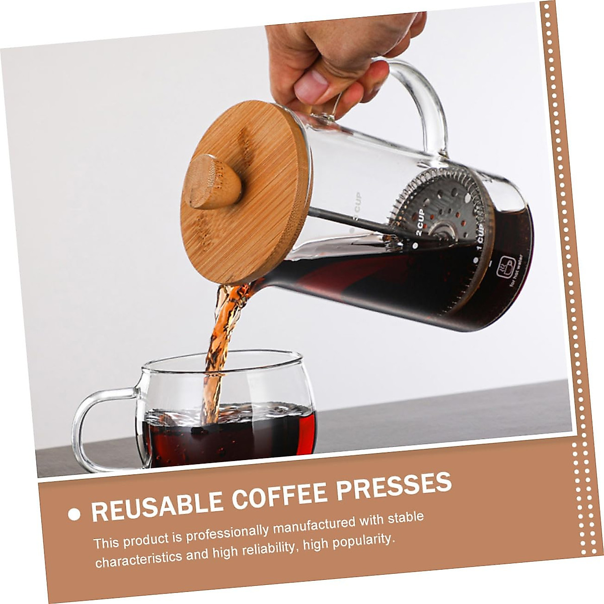 Ciieeo Expresso Coffee Cup Coffee Glass Press Kettle Cold Brew Coffee Pot Manual Coffee Pot Resistant Teapot Tea Maker Borosilicate Coffee Pot Concentrate Travel Wood Jug