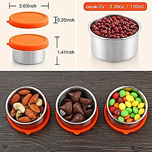 SUKKI Stainless Steel Condiment Containers - 3 x 3.4oz Salad Dressing Containers with Food Grade and Leakproof Silicone Lids - for Snacks, Desserts, Souffle, Baby Food