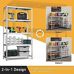 Tangkula Garage Storage Shelves for Free Combination, 5-Tier Heavy Duty Metal Shelving Unit, Multipurpose Organizing Rack for Basement Warehouse Garage, Simple Assembly, 39 x 16 x 74 Inch (1, Silver)