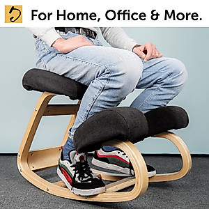 VILNO Ergonomic Kneeling Office Chair - Rocking Home & Work Wooden Computer Desk Chairs, Back & Neck Spine Pain, Better Posture, Ergo Knee Support Stool, Cross Legged Sitting (Black)