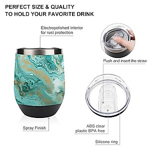 WYUSPGK 304 Stainless Steel Insulated Cup, Teal And Gold Marble Print Smooth Rim, Durable & Reusable - Perfect for Office, Home, And Travel