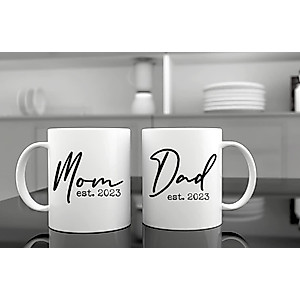 Pregnancy Gift Est 2023-New Parents Gifts-Mommy and Daddy Est 2023 11 oz Mug Set -"And So The Adventure Begins" Romper (0-3M)-Top Mom and Dad Gift Set for New Parents to Be-Gender Reveal