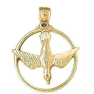 Jewels Obsession 18K Yellow Gold Dove, Holy Spirit Dove Pendant, Made in USA