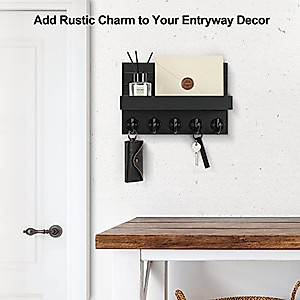 Lwenki Key Holder for Wall, Decorative Key and Mail Holder with Shelf Has Large Key Hooks for Bags, Coats, Umbrella – Paulownia Wood Key Hanger with Mounting Hardware (9.8”W x 6.7”H x 4.2”D)